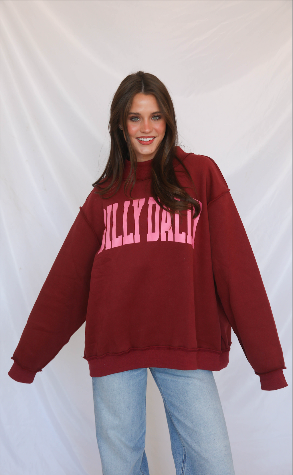 dilly dally mock neck sweatshirt - burgundy – Riffraff